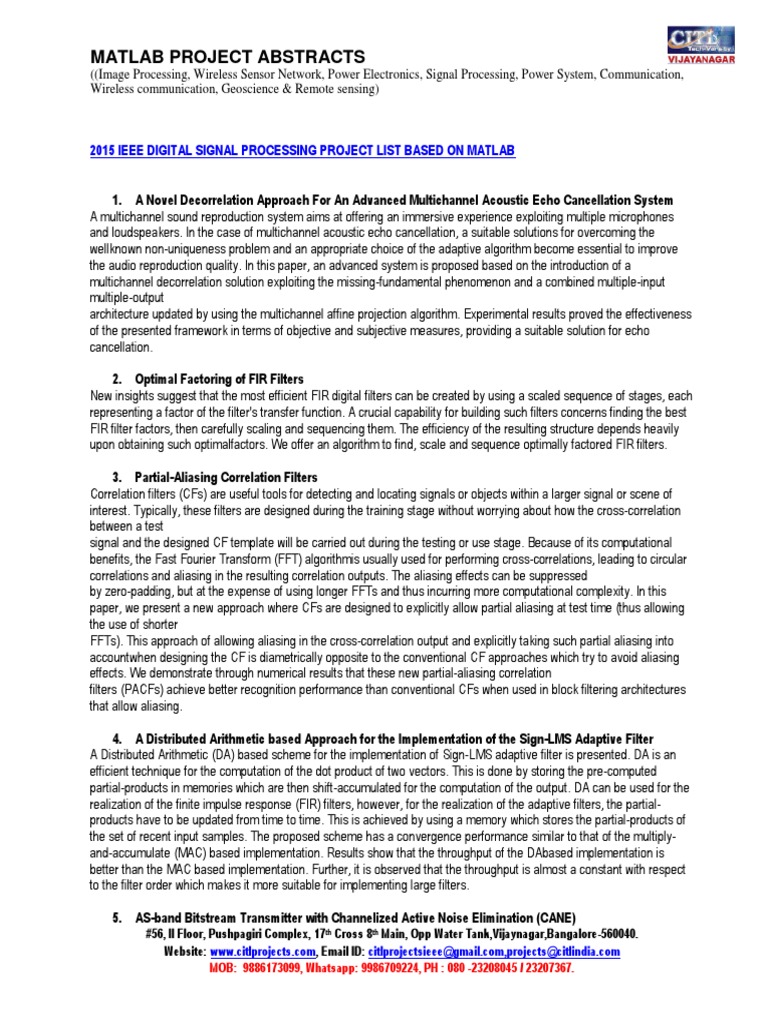 Ieee Digital Signal Processing 2015 Matlab Project List Mtech Be | PDF | Fast Fourier Transform ...