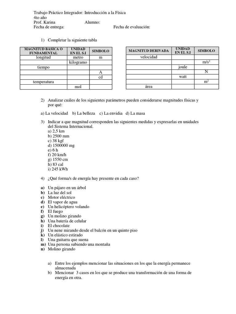 Trabajo Práctico Integrador Introduccion A La Fisica | PDF | Energía ...