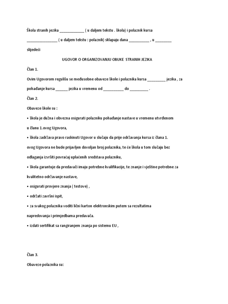 Ugovor o Obuci Za Strane Jezike | PDF