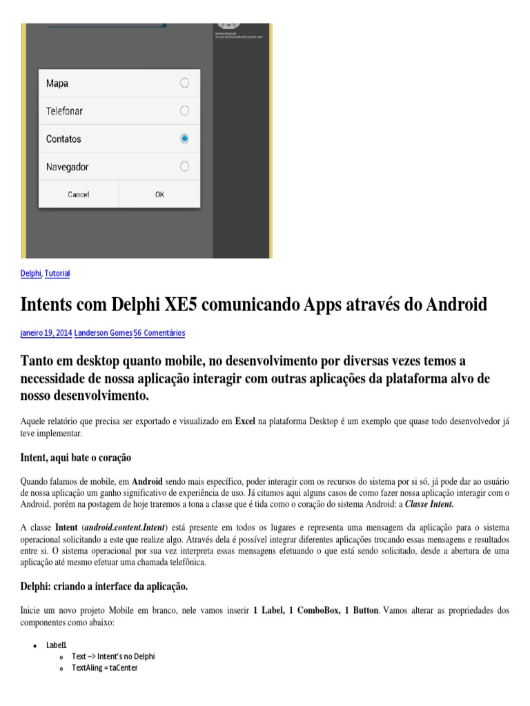 Intents Com Delphi XE5 Comunicando Apps Através Do Android | PDF | Android (sistema operacional ...