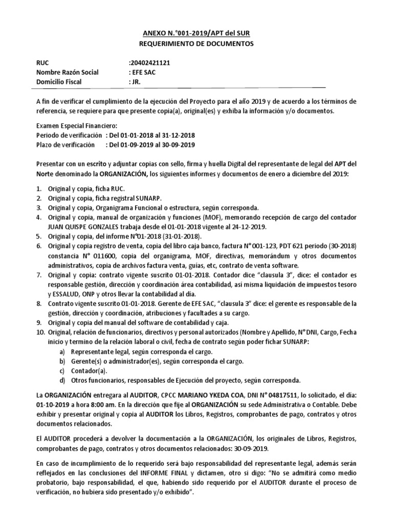 Requerimientos de Documentos | PDF | Contralor | Contador