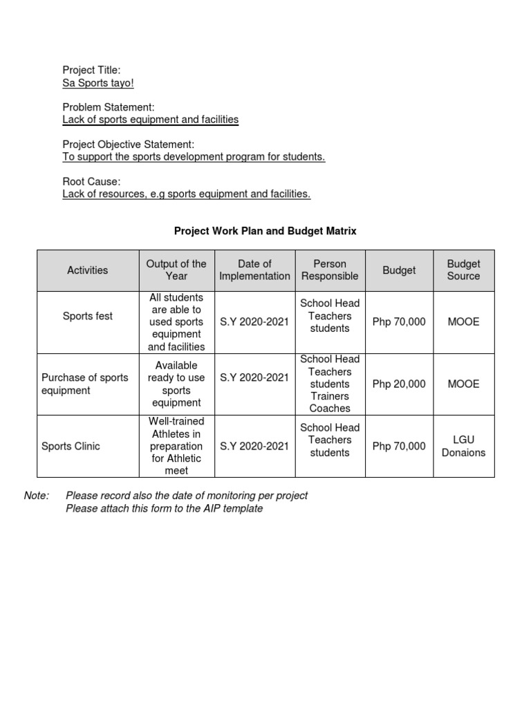 Project Work Plan and Budget Matrix | PDF