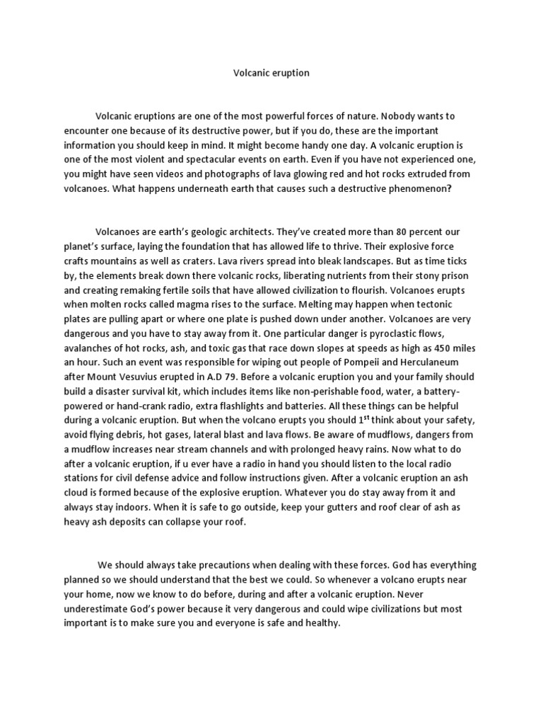 Volcanic Eruption Essay | PDF | Volcano | Types Of Volcanic Eruptions