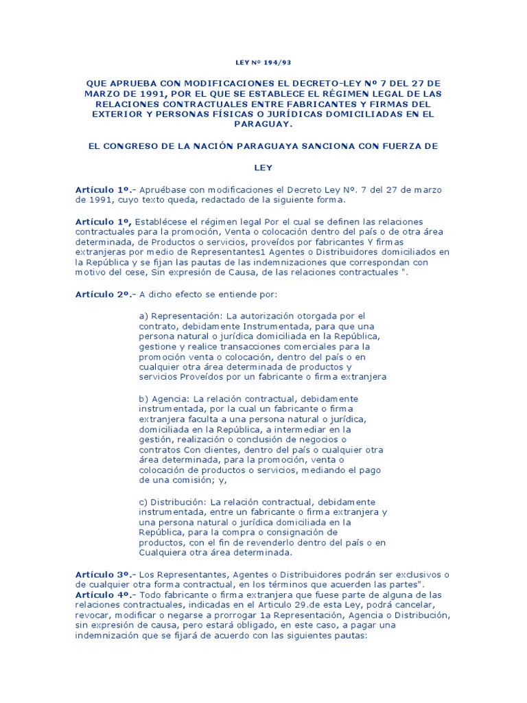 18 Ley 194-93 de Representantes y Agentes | PDF | Conceptos legales ...