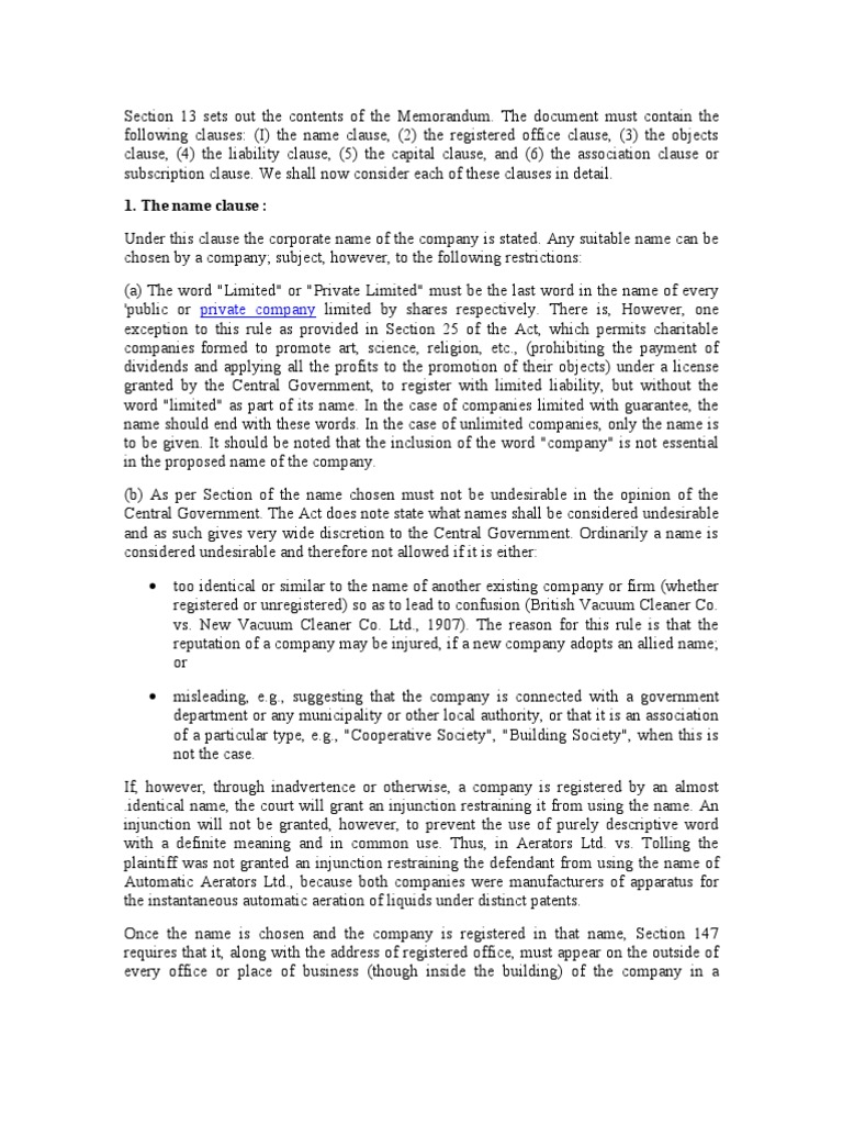 The Name Clause:: Private Company | PDF | Limited Liability Partnership ...