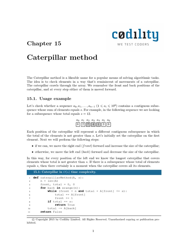 Caterpillar Method: 15.1. Usage Example | PDF | Time Complexity | Discrete Mathematics