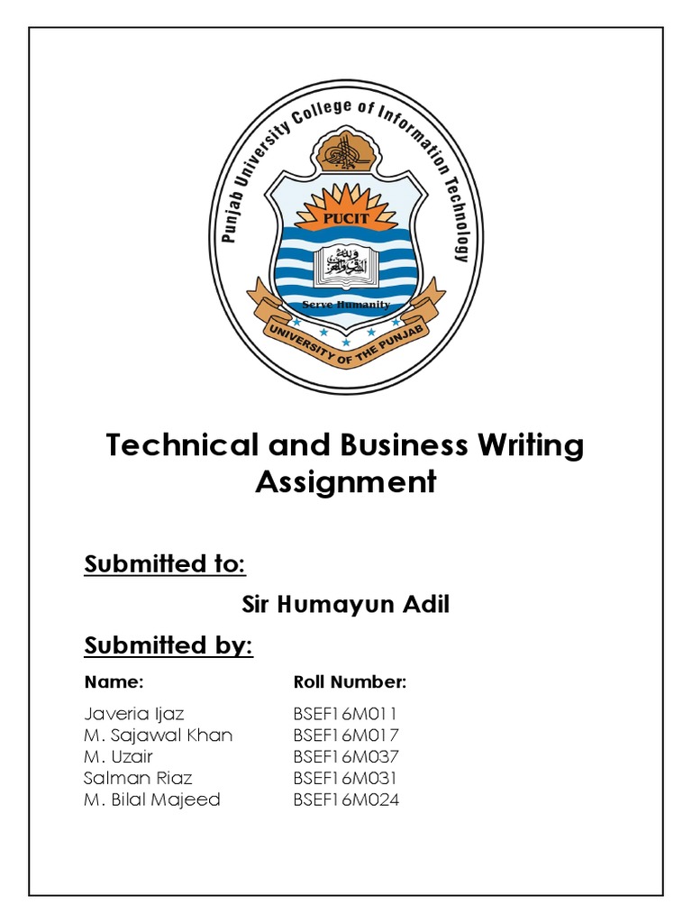 Technical and Business Writing Assignment: Submitted To: Sir Humayun ...
