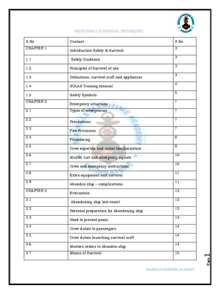 Proficiency in Survival Techniques: Seaskills Maritime Academy | PDF ...
