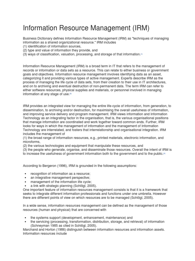 Information Resource Management | PDF | Resource | Information