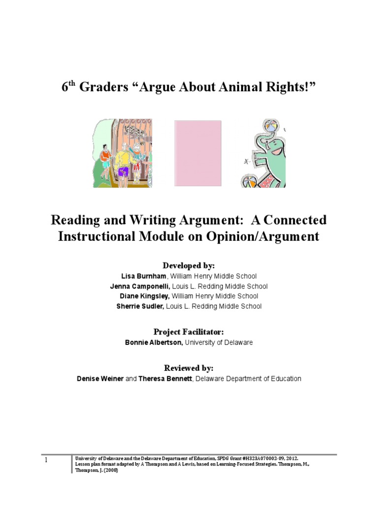 6th Grade Argument Writing on Animal Rights | PDF | Lesson Plan ...