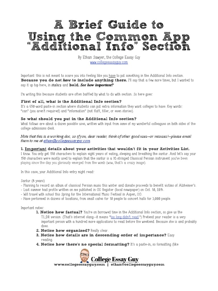 A Brief Guide To Using The Common App "Additional Info" Section Sample ...