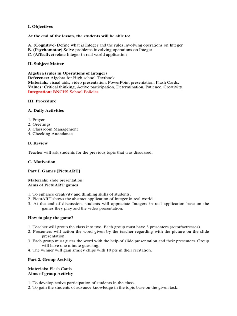 Integration: BNCHS School Policies | PDF | Integer | Psychological Concepts