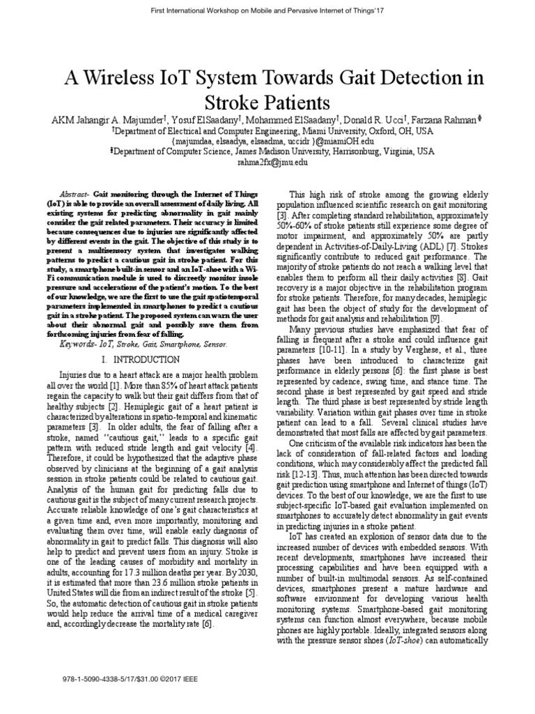 A Wireless Iot System Towards Gait Detection In Stroke Patients Pdf Internet Of Things