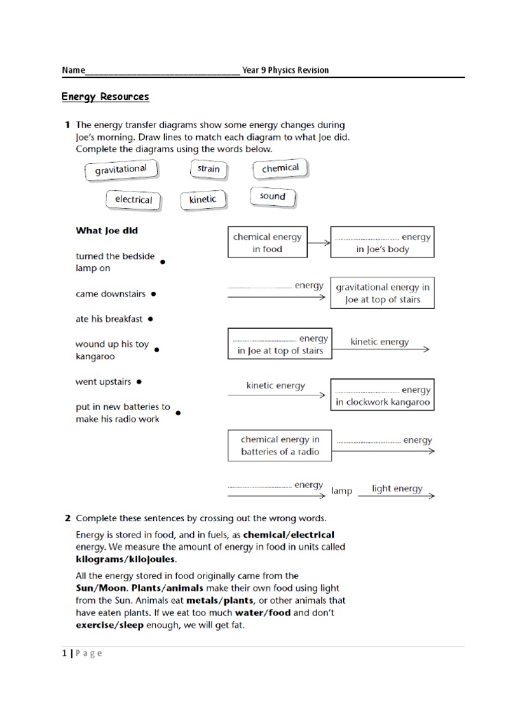 Energy Resources: Name - Year 9 Physics Revision | PDF