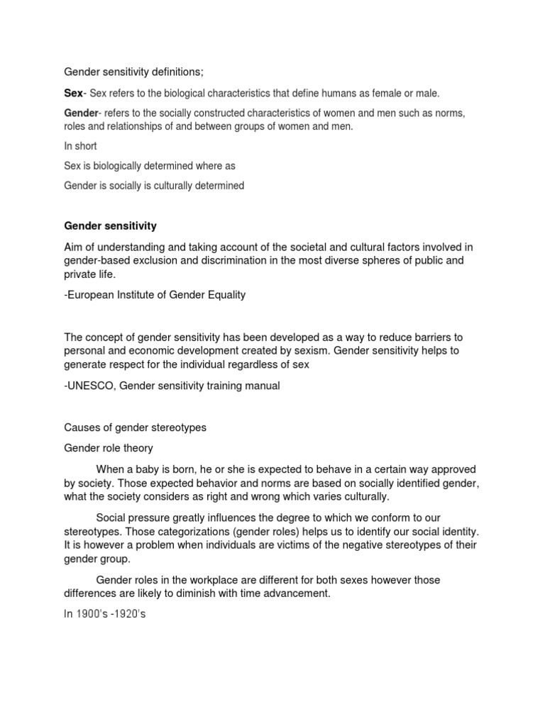 Understanding Gender Sensitivity | PDF | Gender Role | Woman