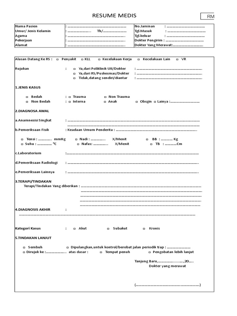 Form Resume Medis | PDF
