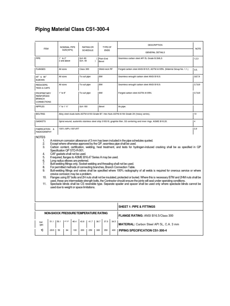 Piping Class CS1 300 4 | PDF | Pipe (Fluid Conveyance) | Valve