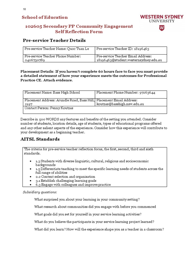 Professional Practice 3: Pre-Service Teacher Details | PDF | Service ...