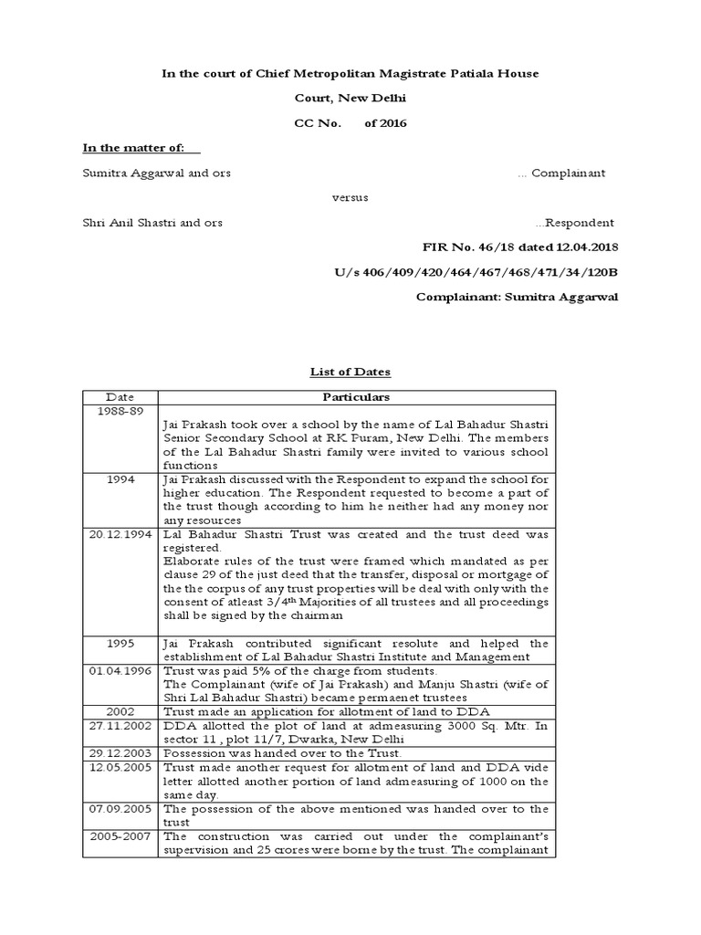 In The Court of Chief Metropolitan Magistrate Patiala House Court, New ...