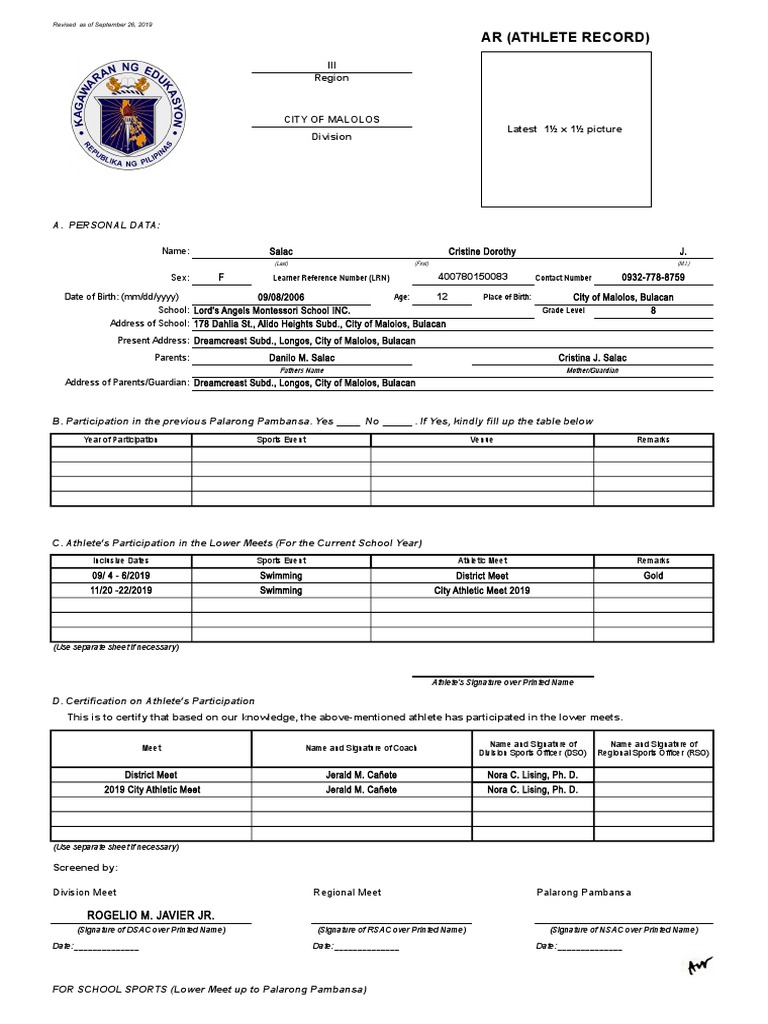 Ar (Athlete Record) : III Region | PDF