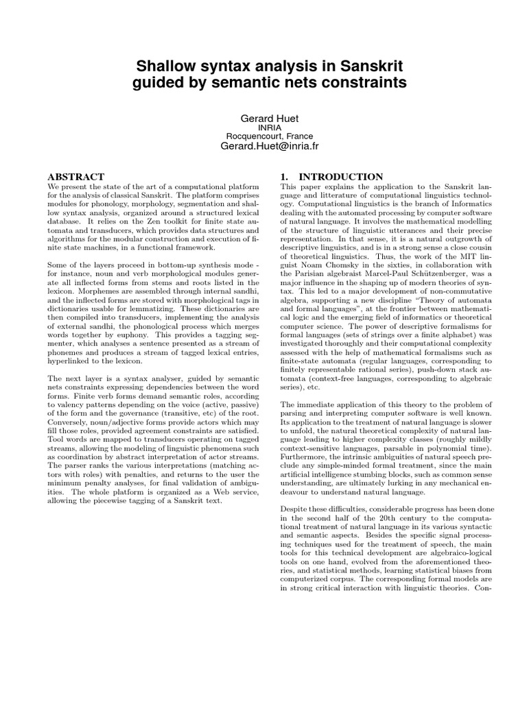 Shallow Syntax Analysis in Sanskrit Guided by Semantic Nets Constraints | PDF | Lexicon ...