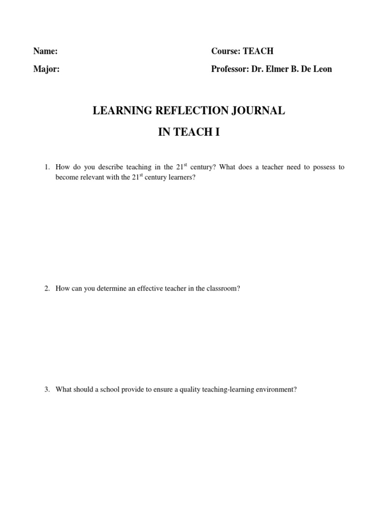Learning Reflection Journal | PDF | Career & Growth | Self-Improvement