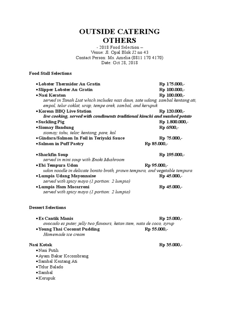 Amelia's Catering Menu 2018 | PDF