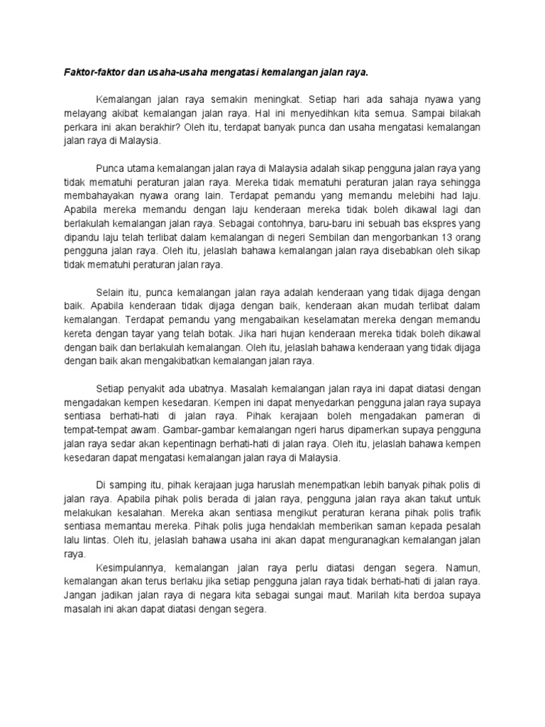Faktor-Faktor Dan Usaha-Usaha Mengatasi Kemalangan Jalan Raya | PDF