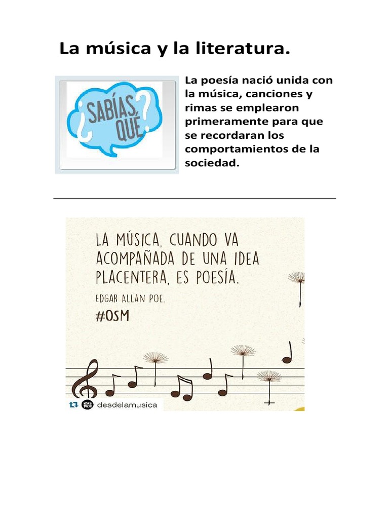 La Música y La Literatura | PDF | Entretenimiento (general) | Poesía