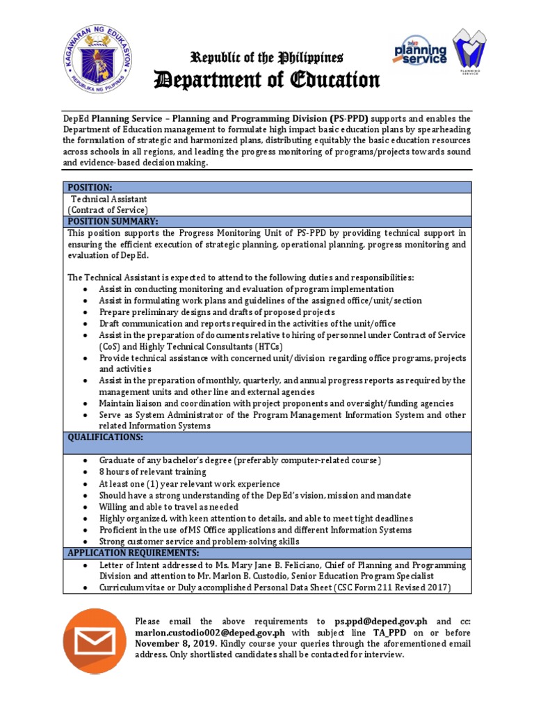 DepEd Technical Assistant Position Overview | PDF | Information System ...