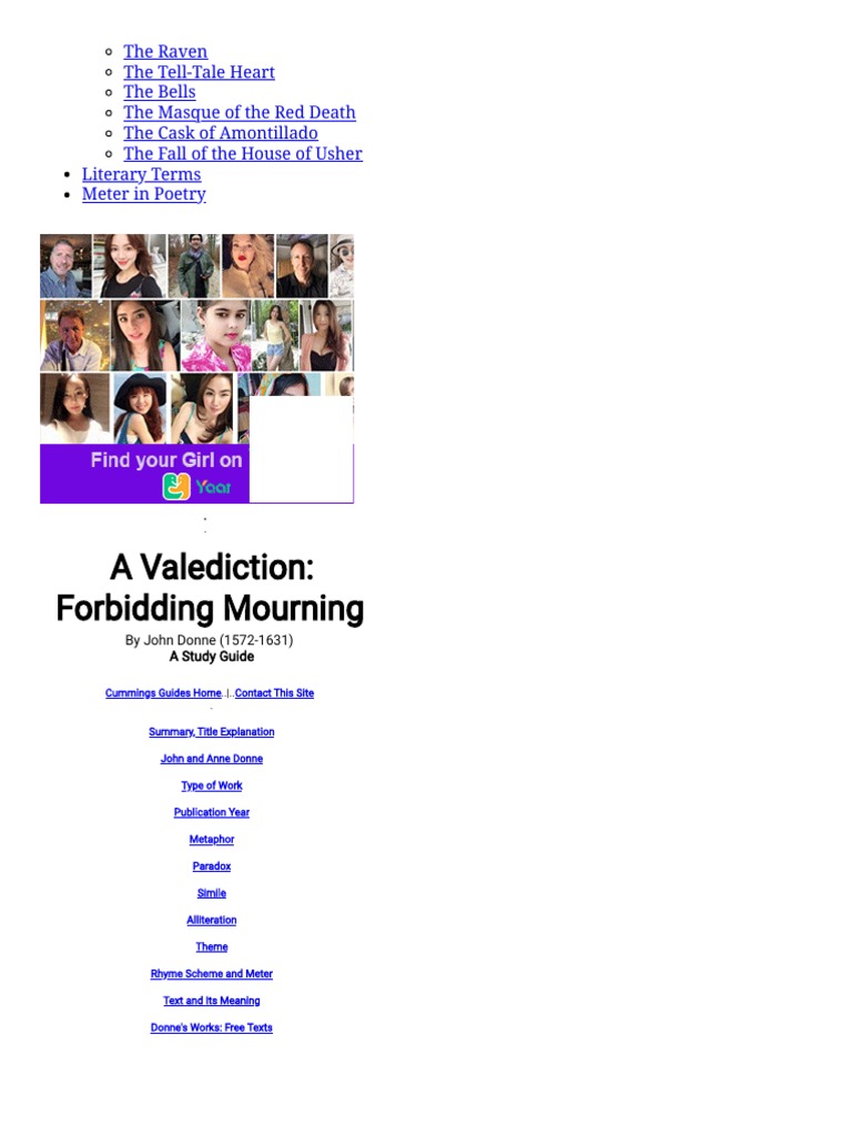 Study Guide: Donne's "A Valediction: Forbidding Mourning" | PDF ...