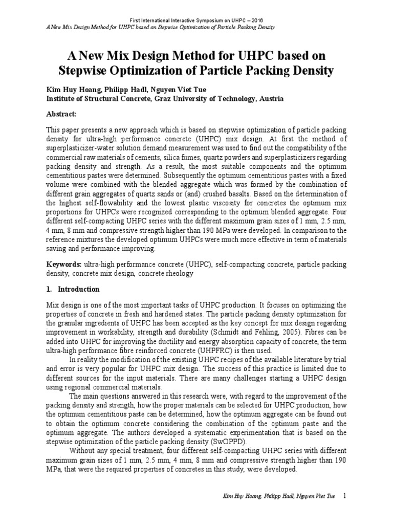 Optimizing UHPC Mix Design via Particle Packing | PDF | Concrete ...