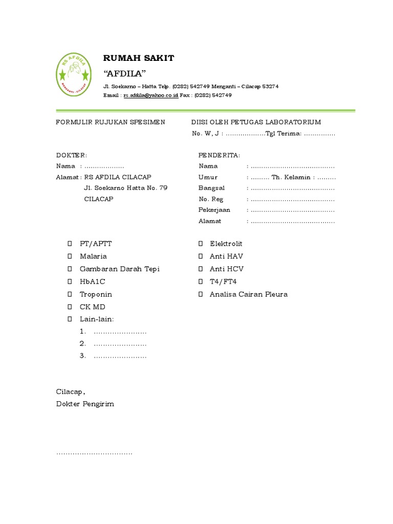 Formulir Rujukan Lab | PDF