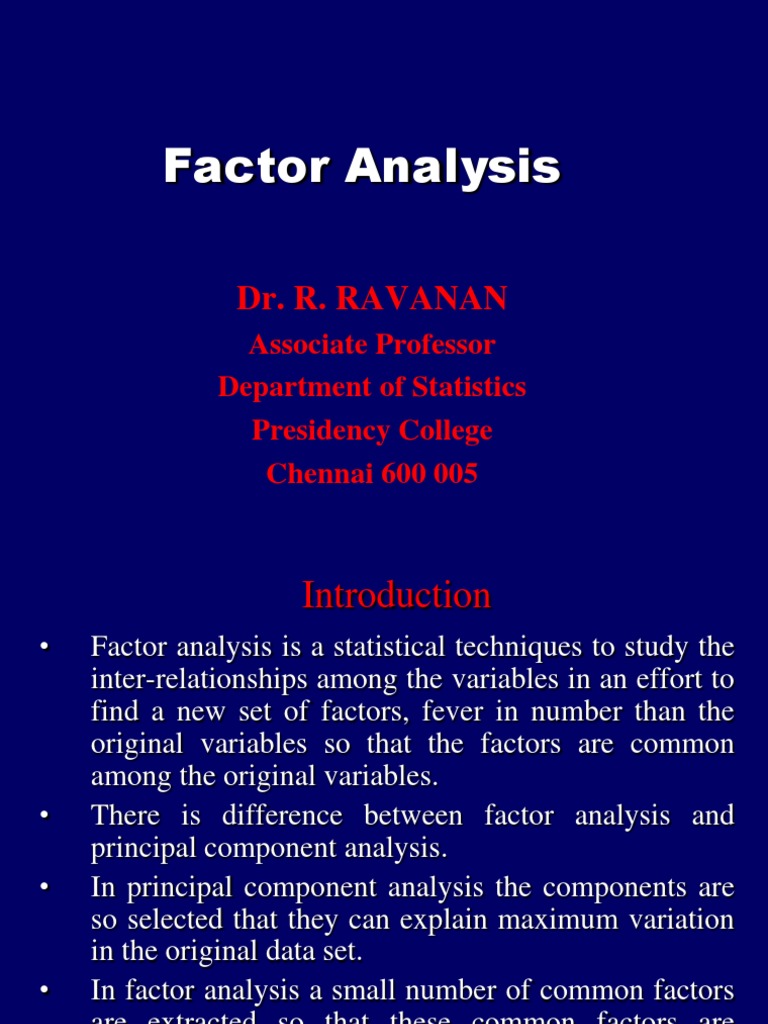 Factor Analysis: Dr. R. Ravanan | PDF | Factor Analysis | Variance