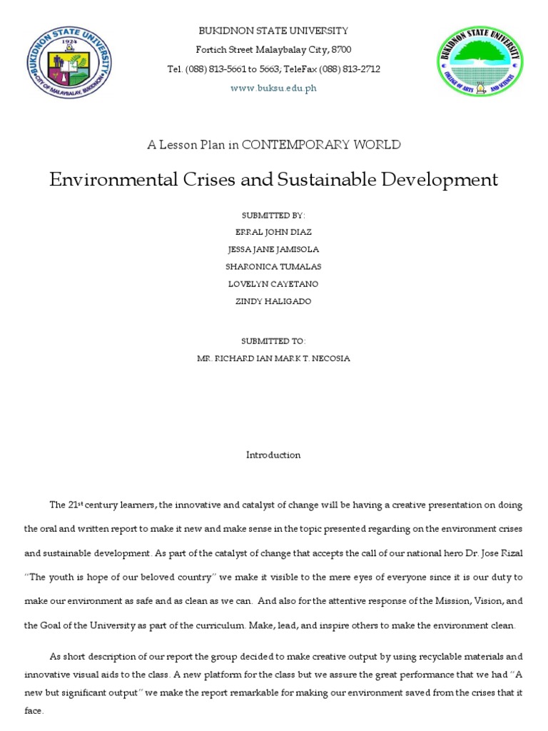 Contemporary Lesson Plan | PDF | Sustainable Development | Teachers