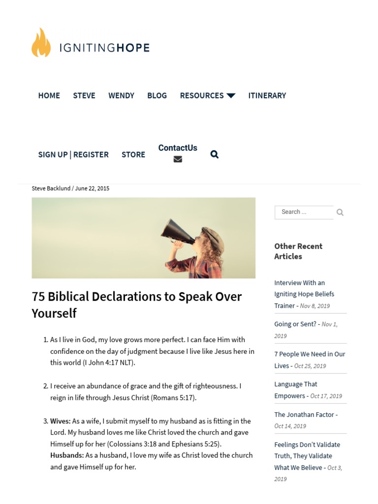 75 Biblical Declarations To Speak Over Yourself - Igniting Hope ...