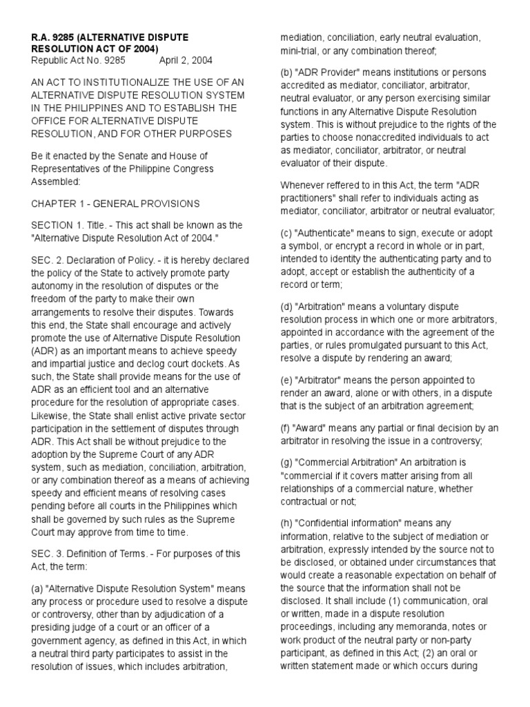 The Institutionalization of Alternative Dispute Resolution in the ...