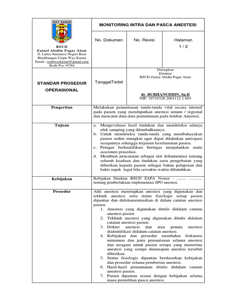 Monitoring Intra Dan Pasca Anestesi | PDF