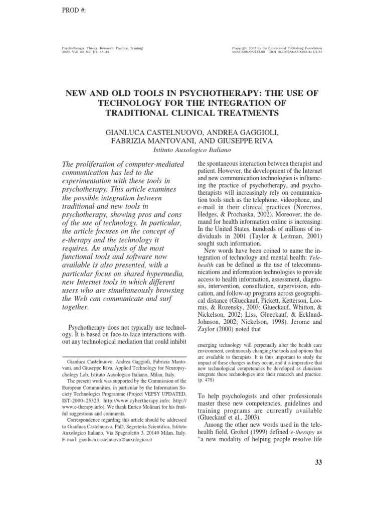 The Use of Technology in Psychotherapy PDF | PDF | Psychotherapy ...