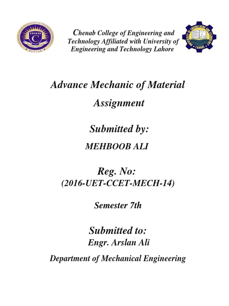 Advance Mechanic of Material Assignment Submitted By:: Mehboob Ali | PDF