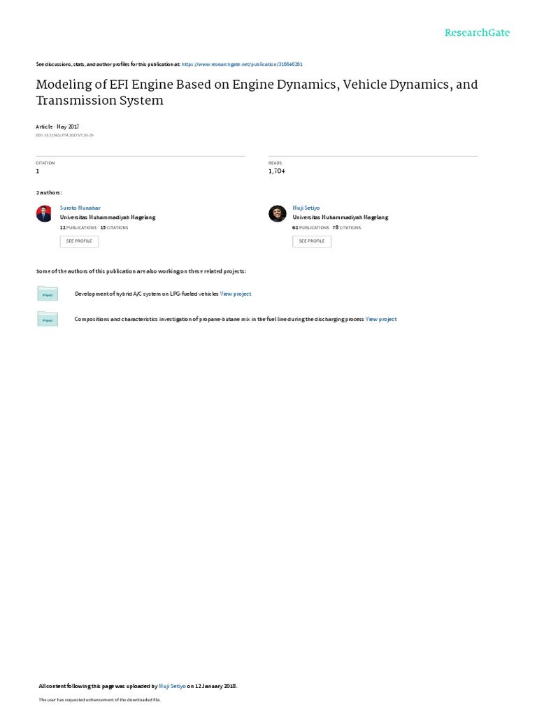 Modeling of EFI Engine Based On Engine Dynamics Vehicle Dynamics and ...
