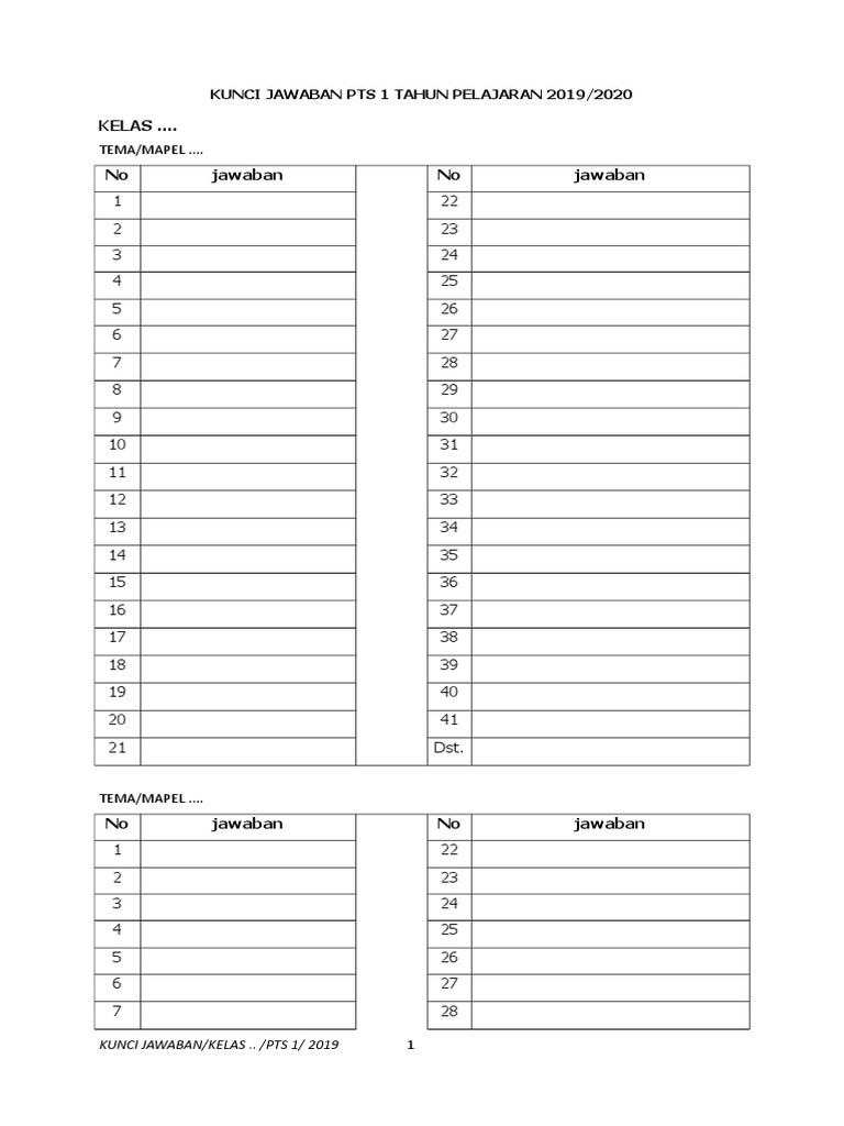 Contoh Format Kunci Jawaban | PDF