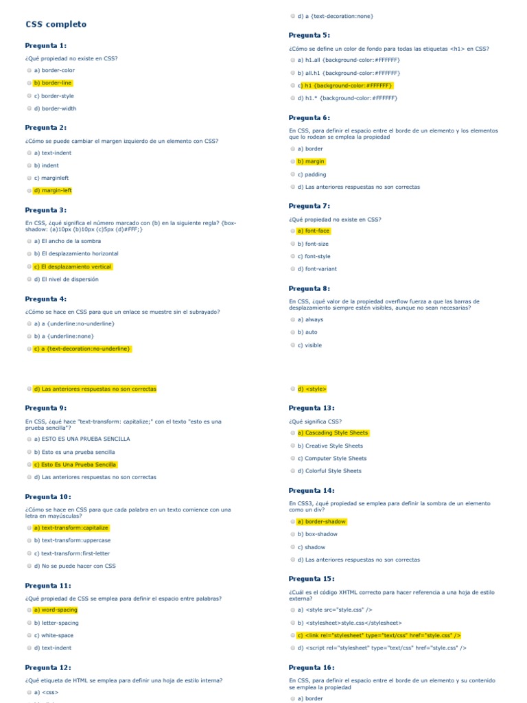 Examen de - CSS Completo | PDF | Hojas de estilo en cascada | Desarrollo de software