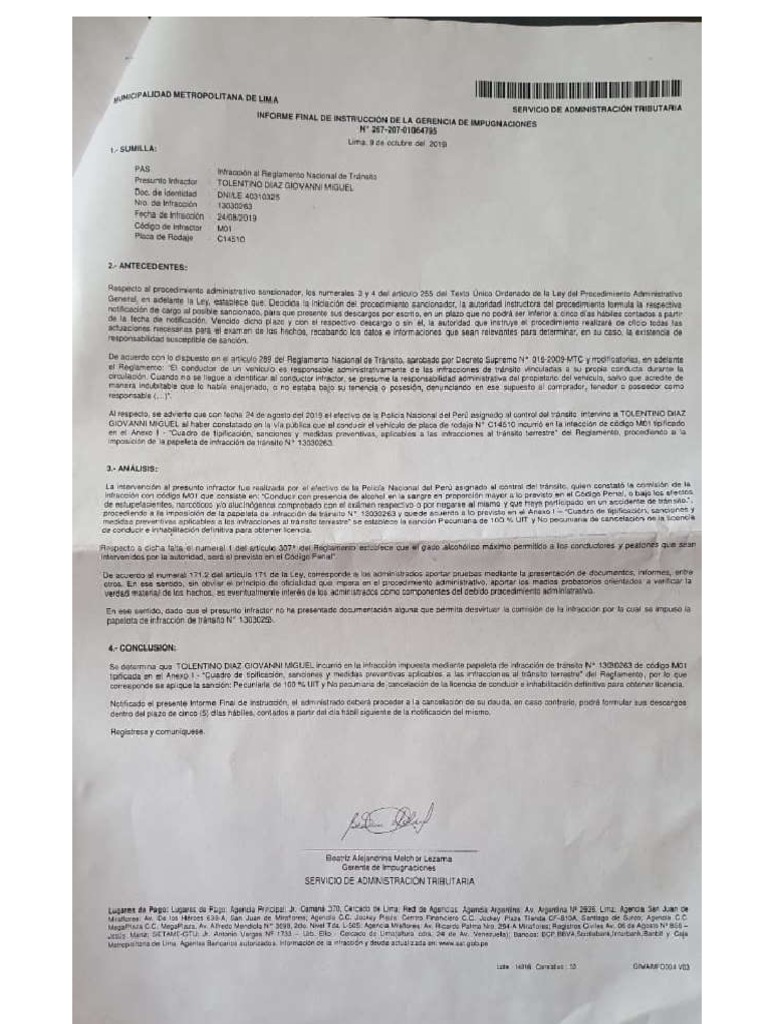 Informe Final Instructivo Sat Lima | PDF