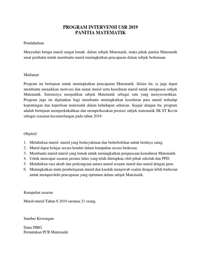 Program Intervensi Usr 2019 Panitia Matematik | PDF