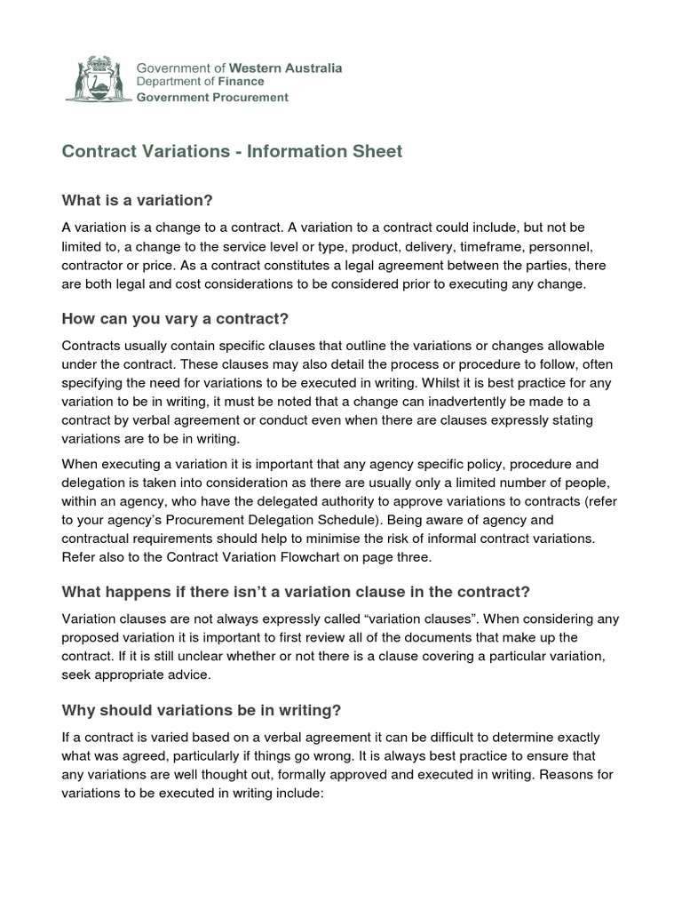 Contract Variations - Information Sheet: What Is A Variation? | PDF ...