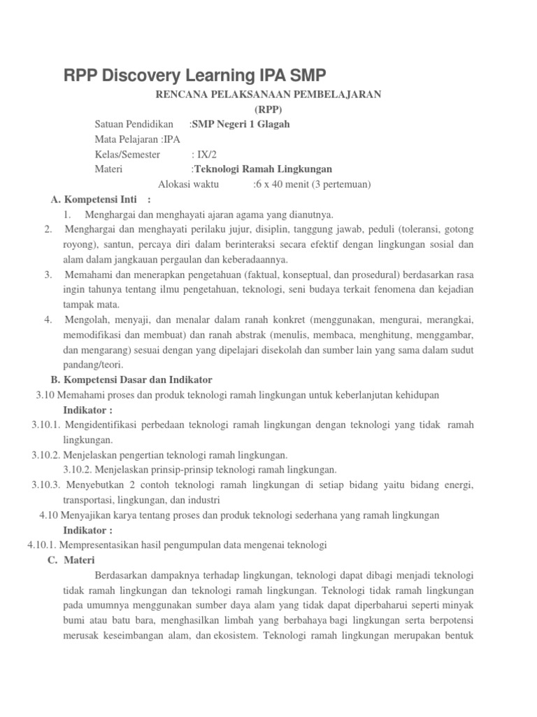 RPP Discovery Learning IPA SMP | PDF