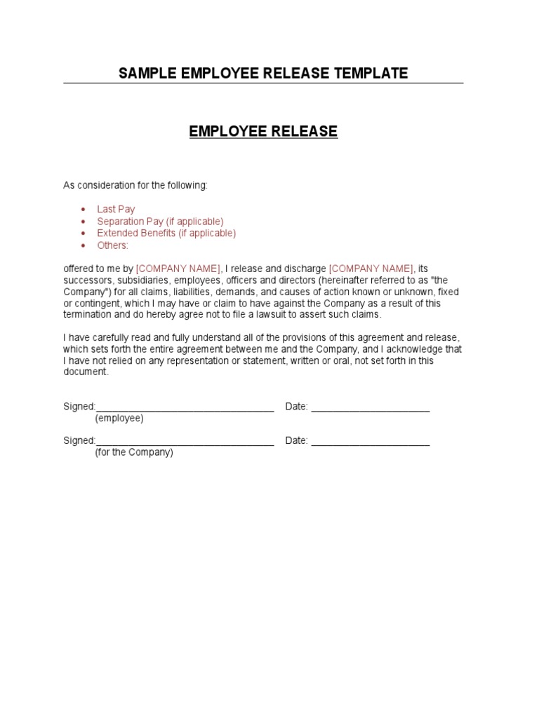 Sample Employee Release Template | PDF