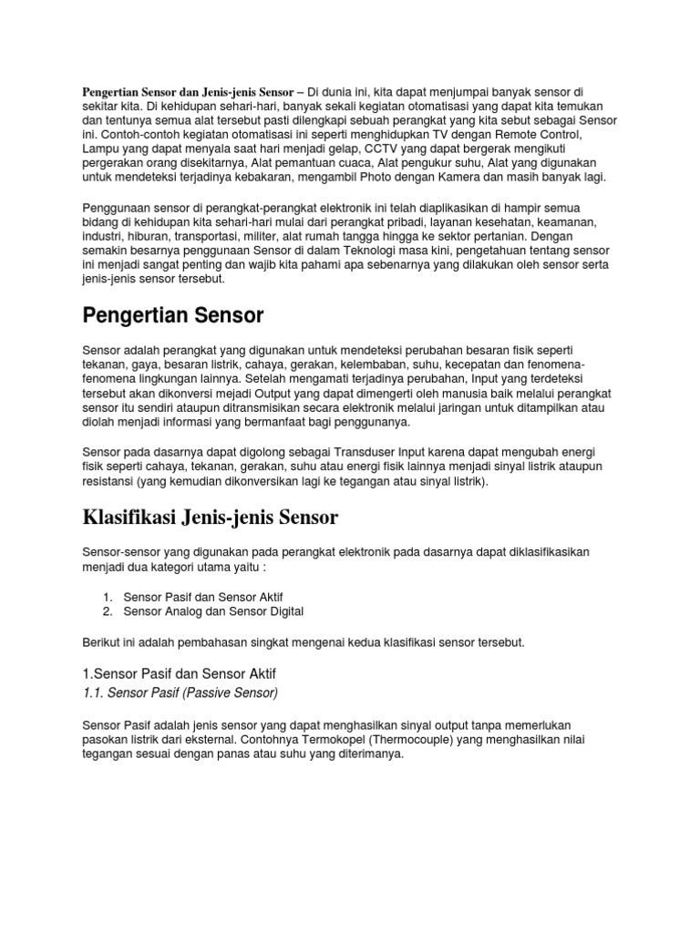 Pengertian Sensor Dan Jenis | PDF