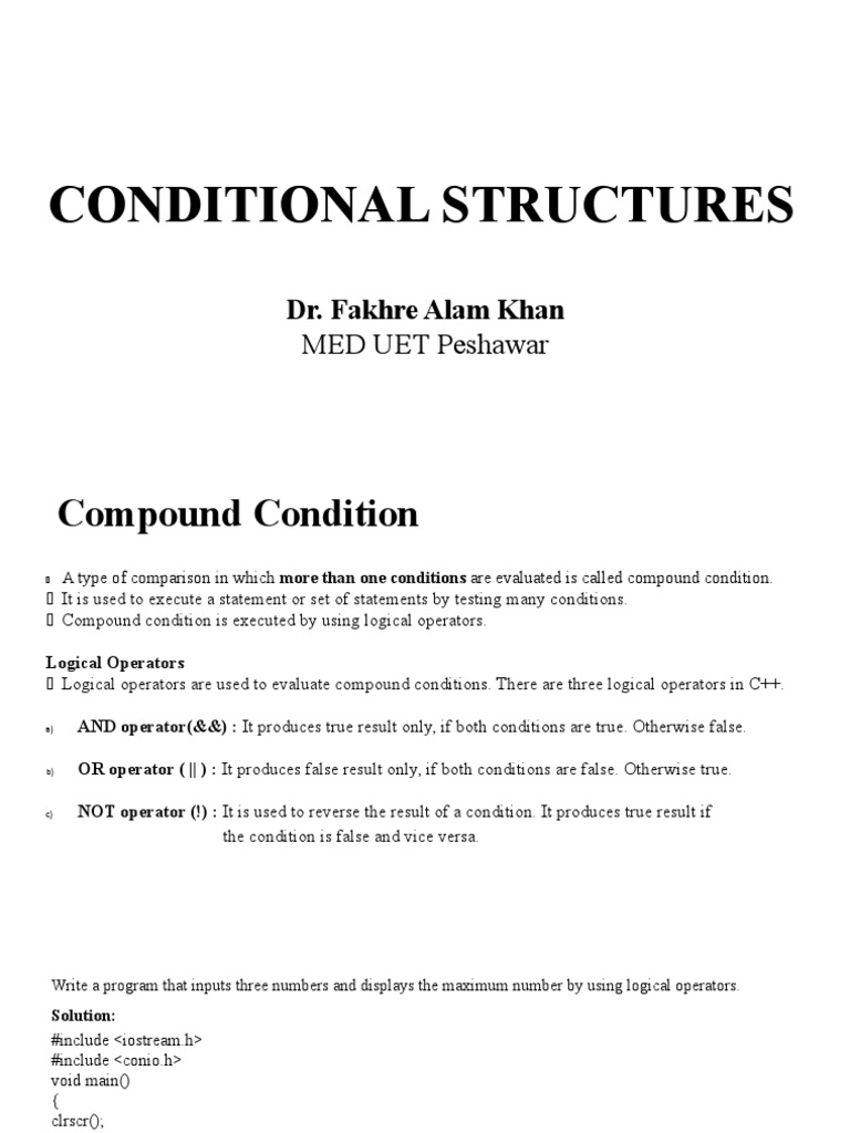 Conditional Structures: MED UET Peshawar | PDF | Software Development | Computer Engineering